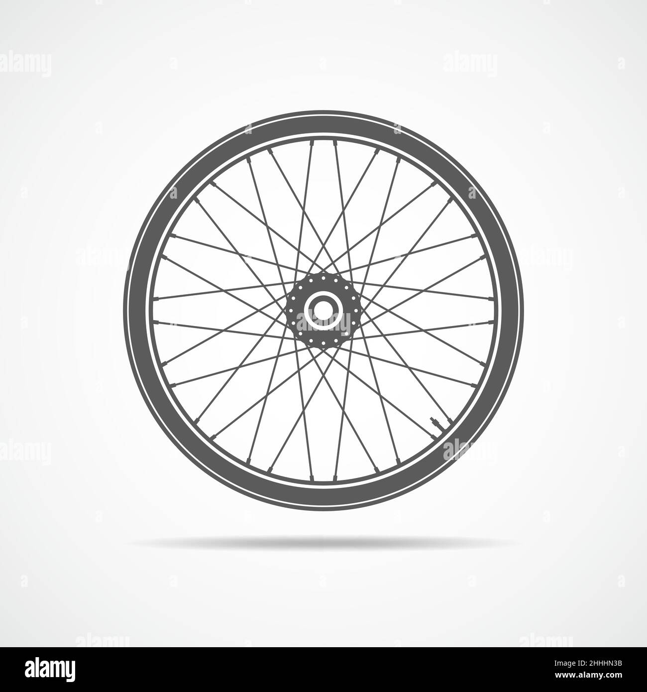 Bicycle wheel icon, isolated on light background. Gray wheel sign in ...