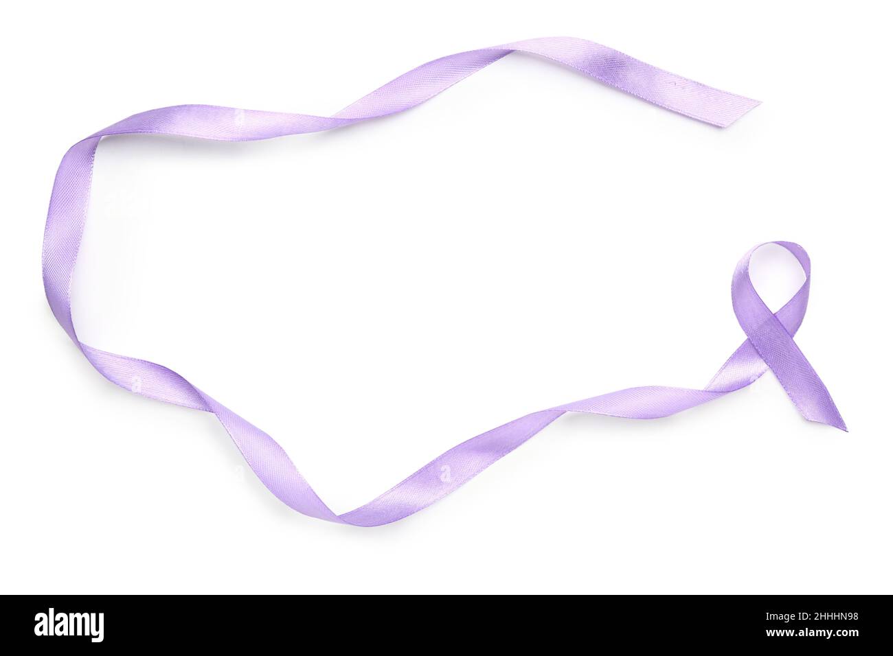 Frame made of lavender awareness ribbon on white background. Cancer ...