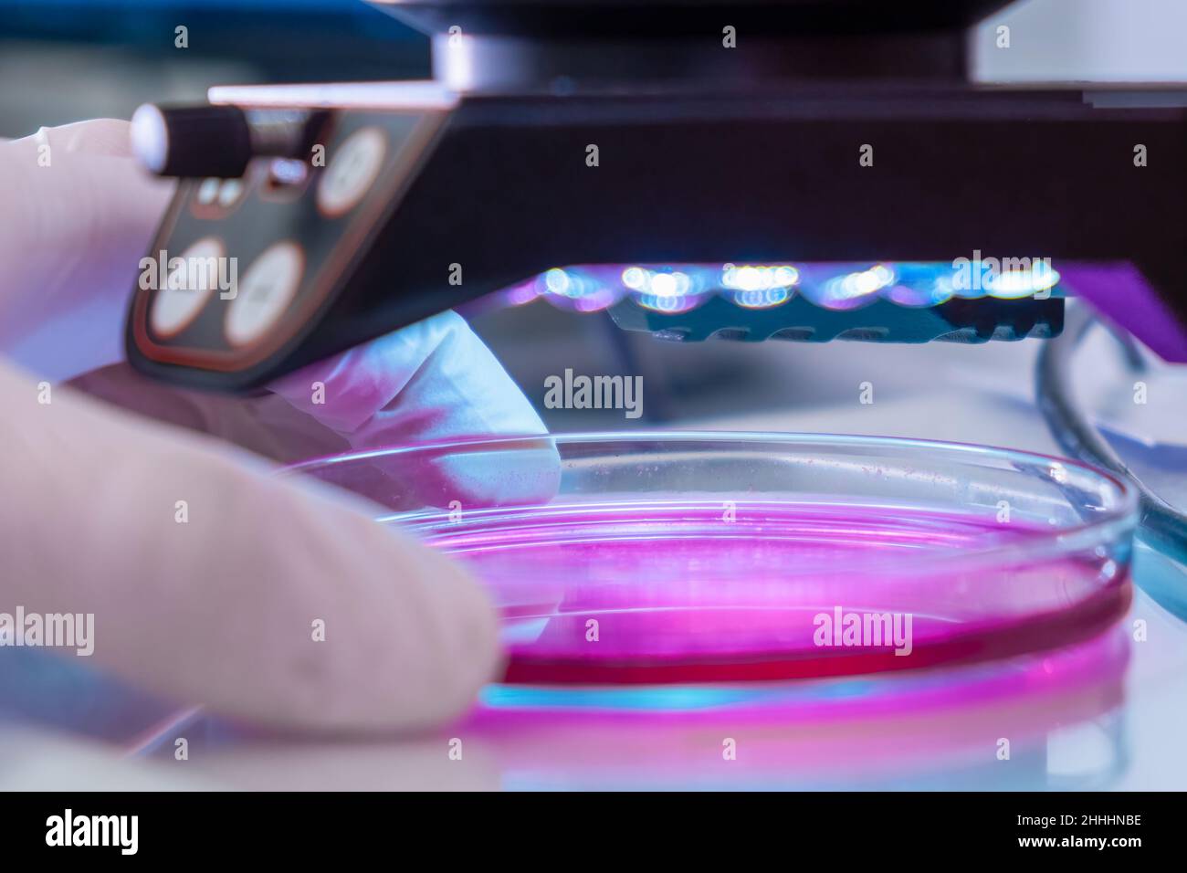 Microscope in a medical research center for analyzing sample. Scientist ...
