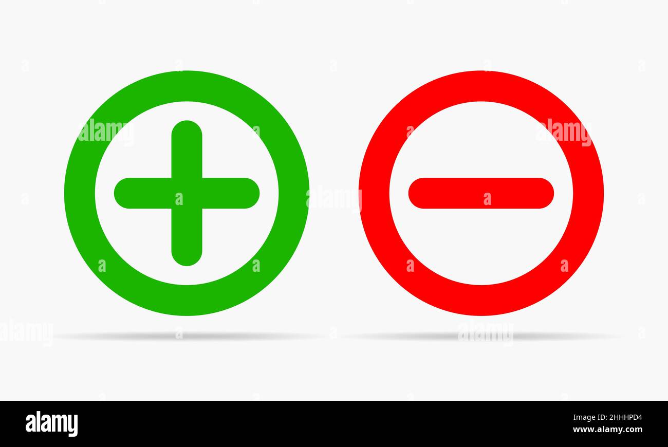 Green plus and red minus. Vector illustration. Plus and minus round ...