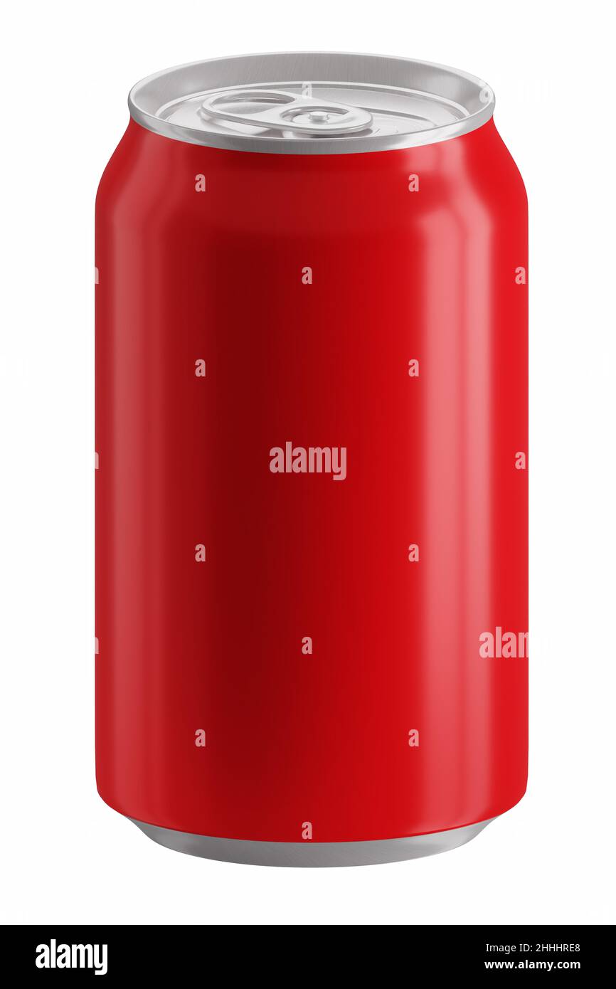 Red full metal aluminum 330ml beverage can isolated on white background ...