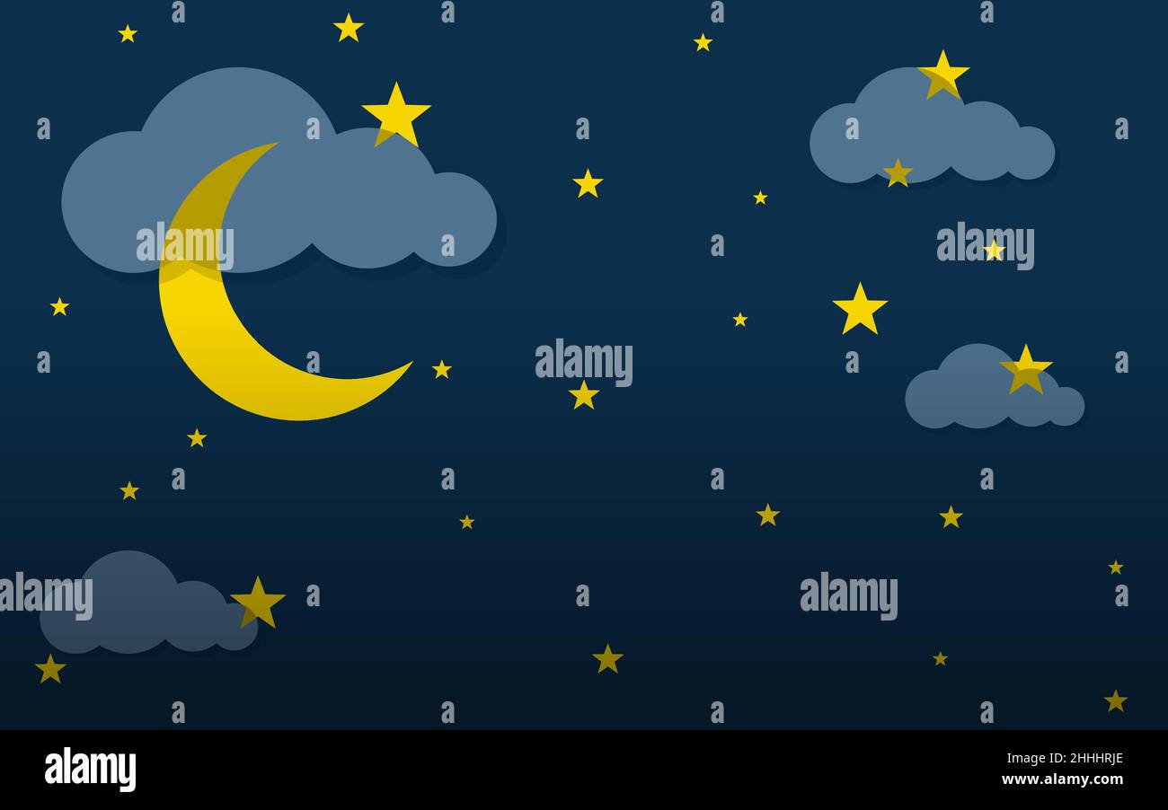 Night sky. Vector illustration. Moon and stars in midnight Stock Vector ...