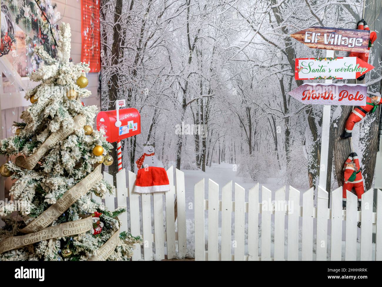 Winter Christmas scenic. New Year's winter scenery in the studio ...
