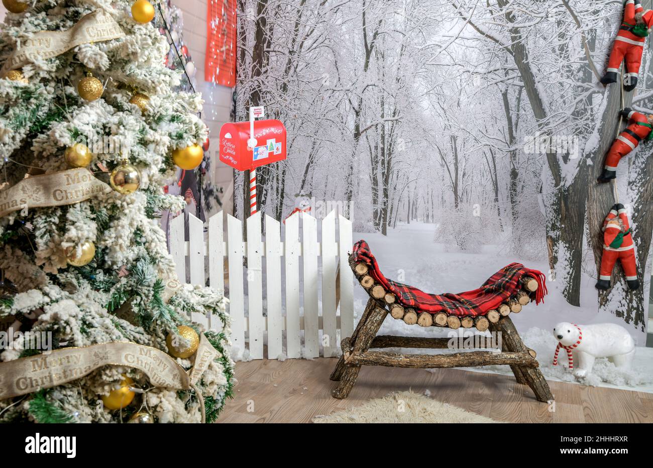 Winter Christmas scenic. New Year's winter scenery in the studio ...