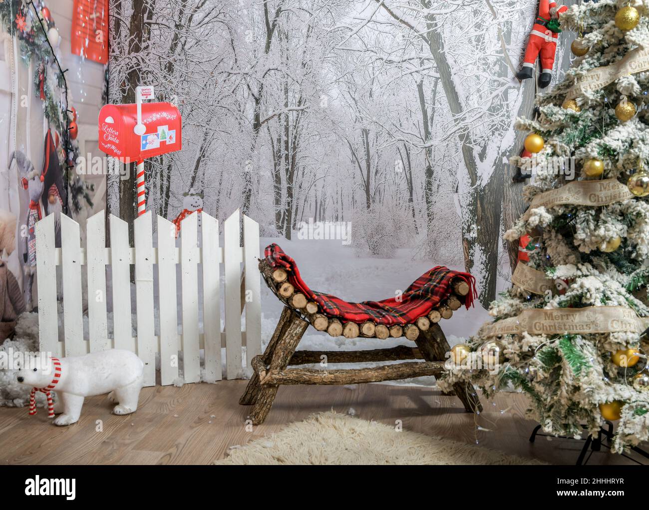 Winter Christmas scenic. New Year's winter scenery in the studio ...