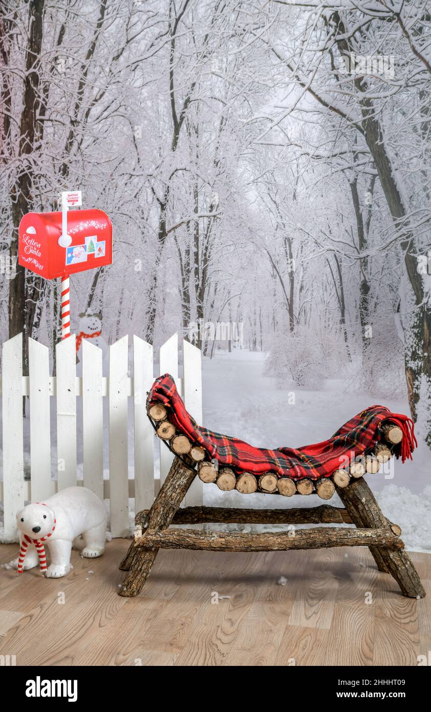 Winter Christmas scenic. New Year's winter scenery in the studio ...