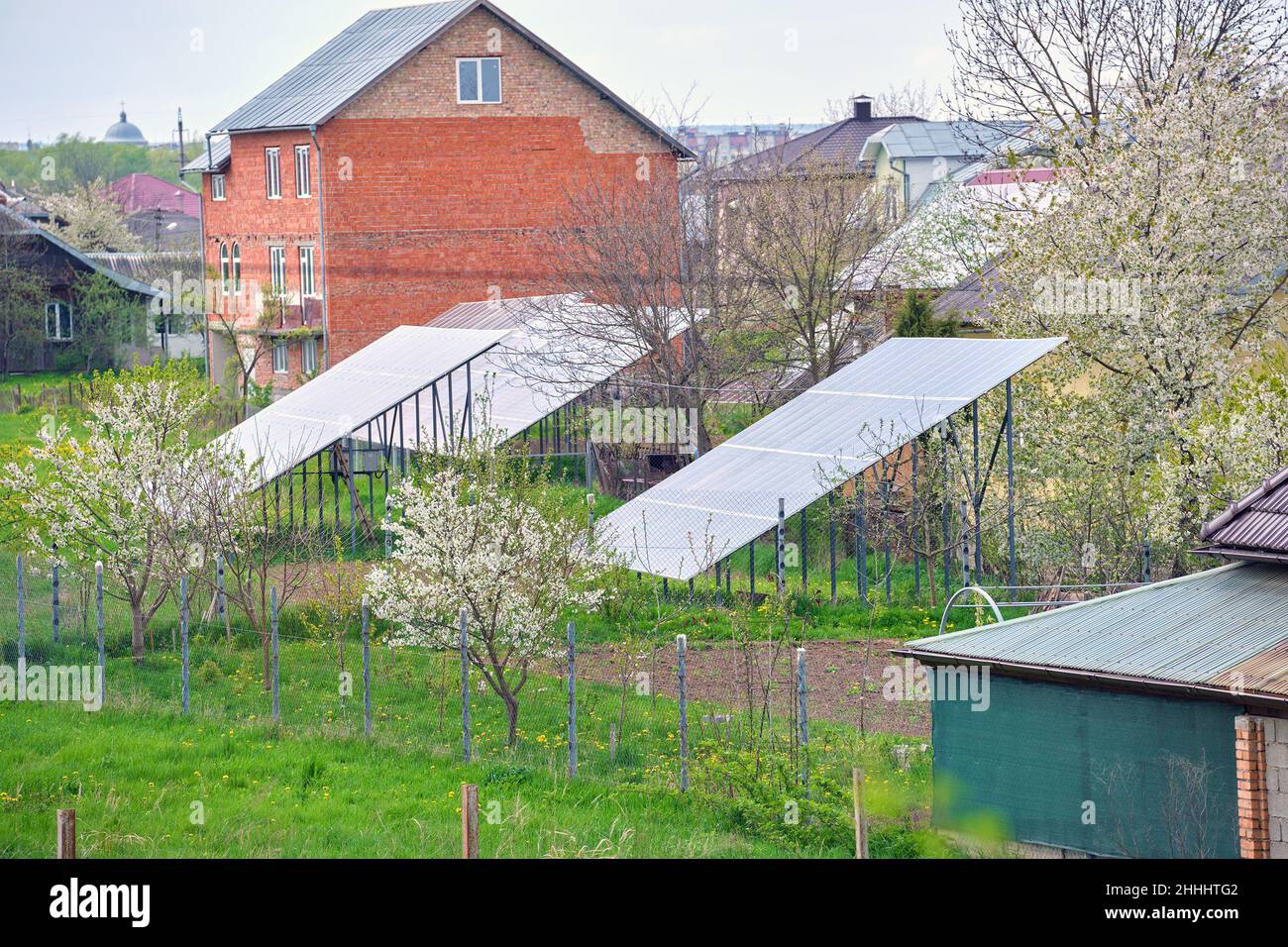 Private home with solar photovoltaic panels mounted on stand-alone ...