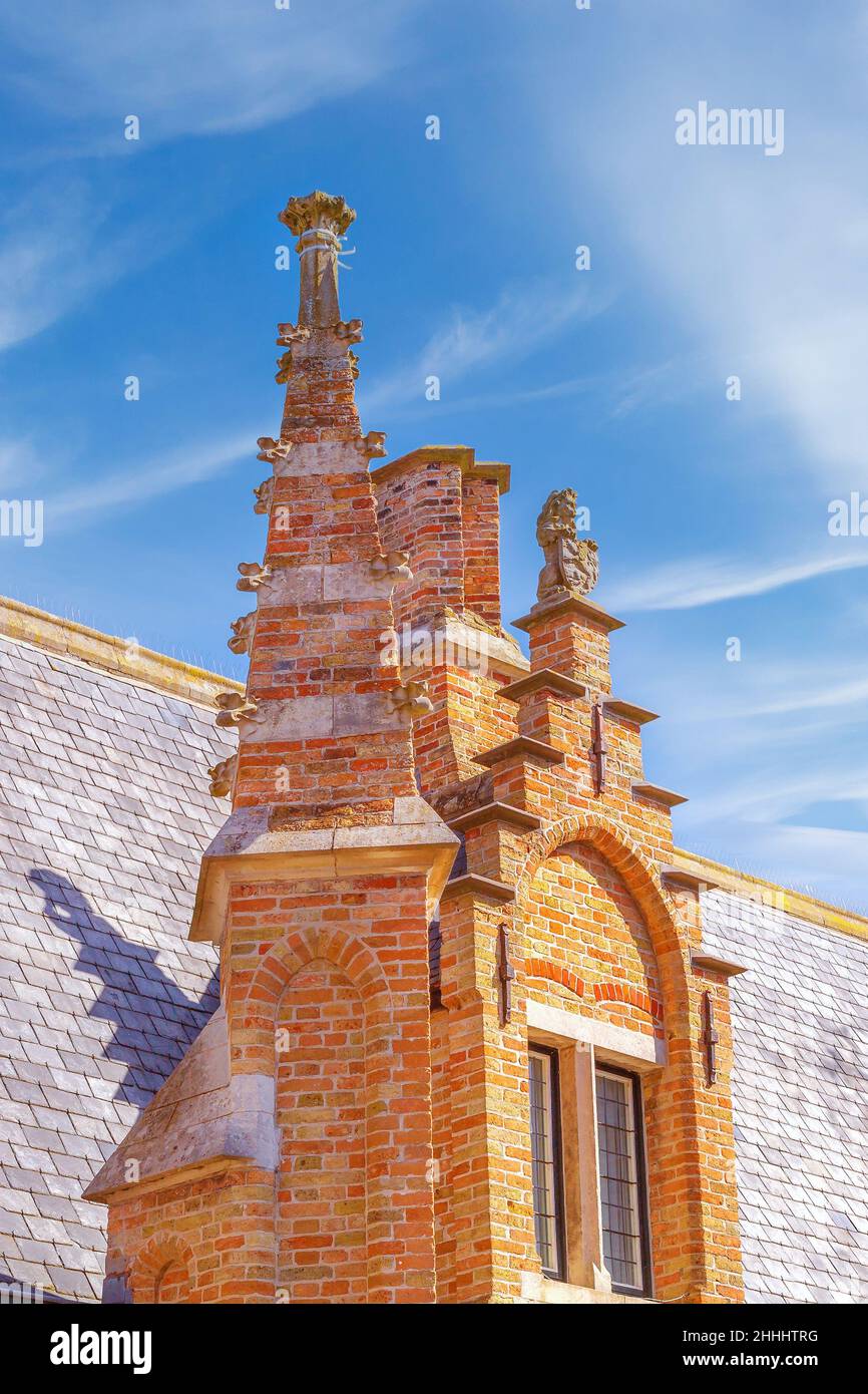 Bruges, Belgium traditional close-up medieval brick house exterior ...