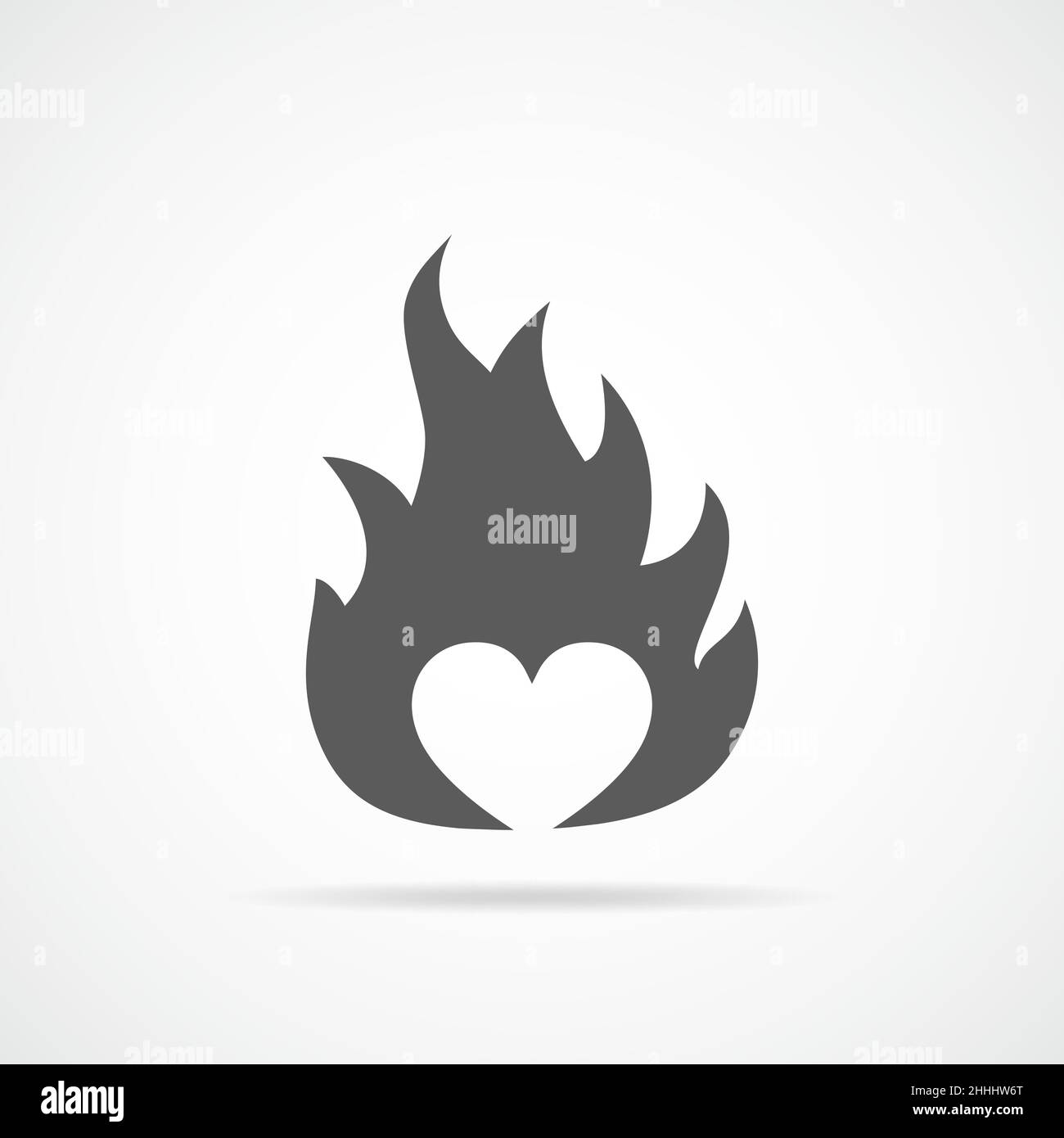 Heart on fire, isolated on light background. Heart in flame, in flat ...