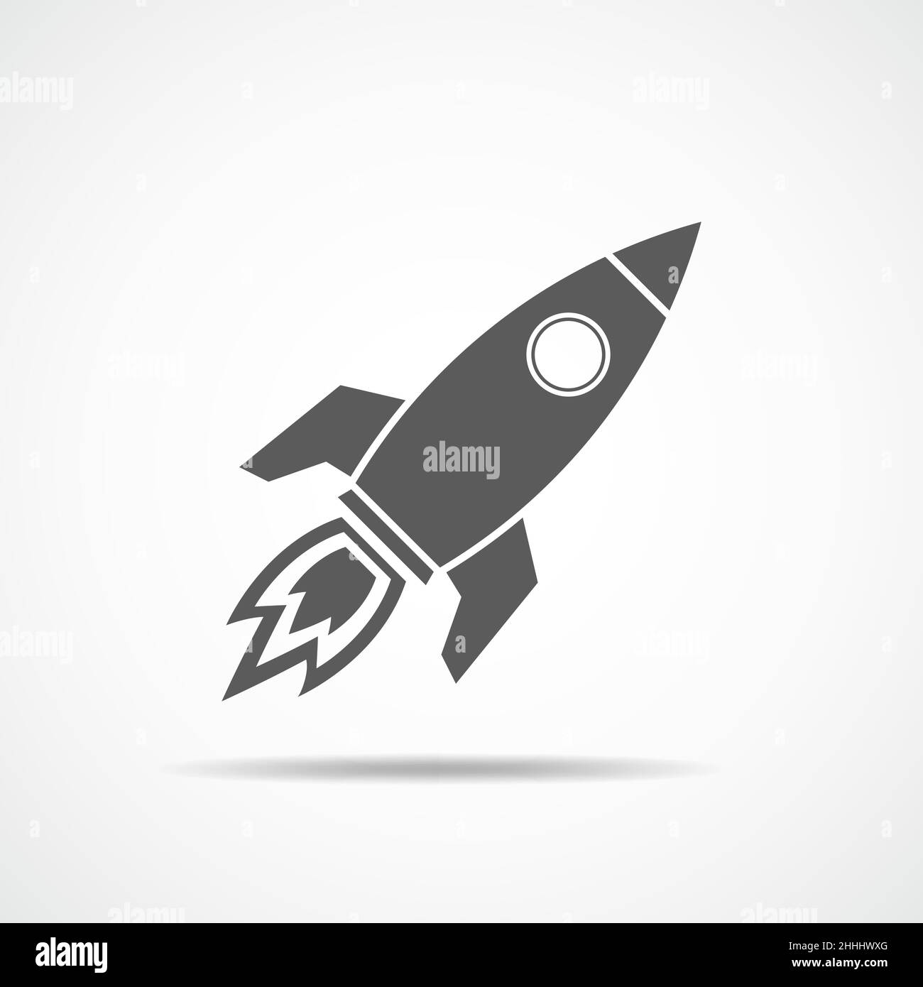 Gray rocket icon in flat design. Simple rocket icon, isolated on light ...
