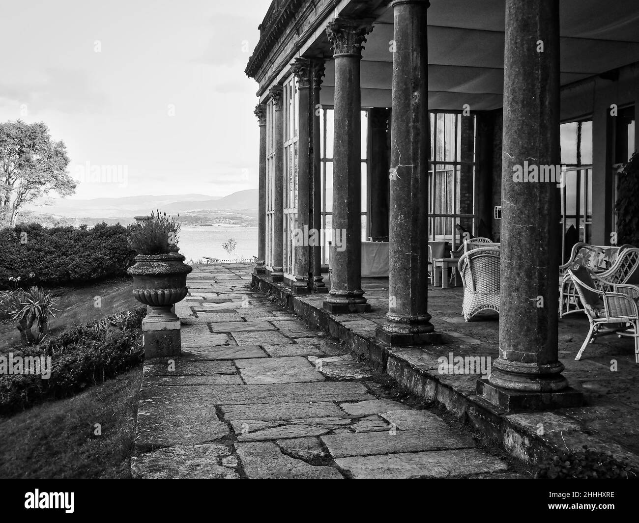 Terrace of Bantry House in Ireland, black and white Stock Photo - Alamy