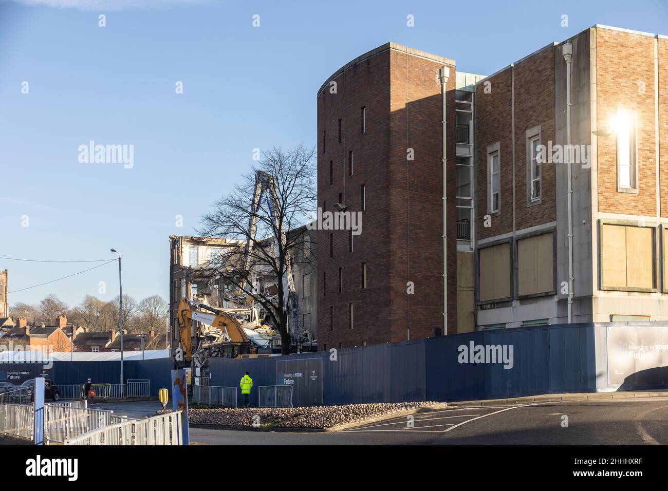 demolition work being carried out on old council buildings Stock Photo ...
