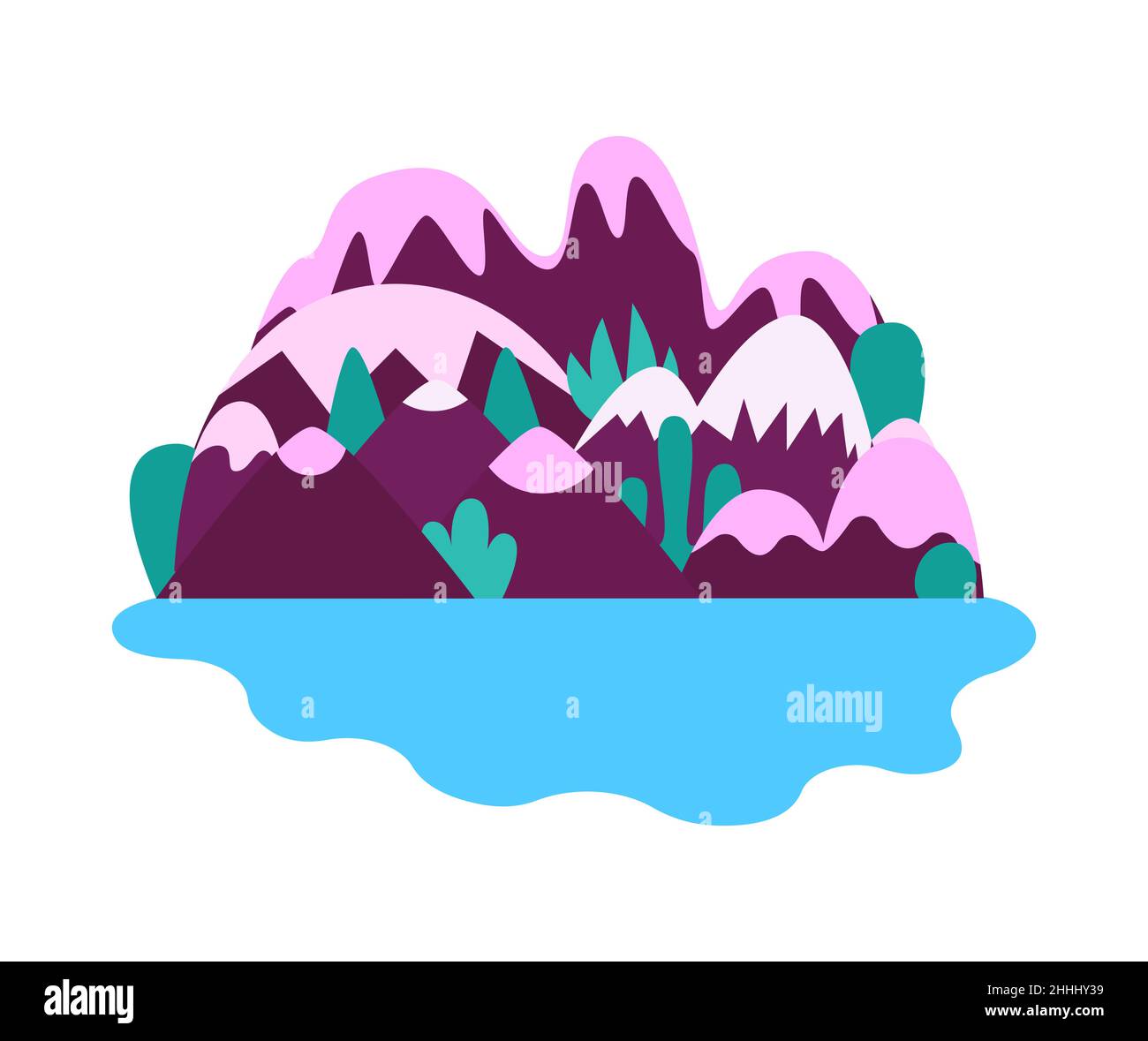 Cartoon evening landscape vector landscape with mountains, hills, sky ...