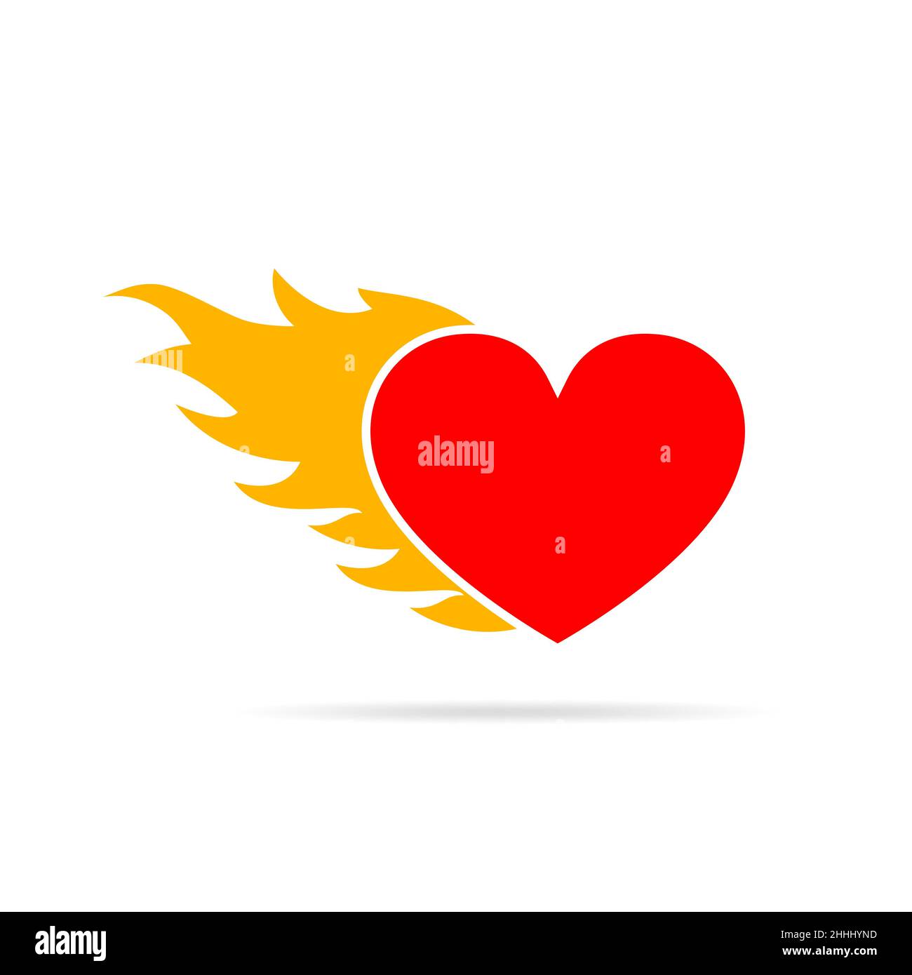 Heart on fire, isolated on white background. Heart in flame, in flat ...