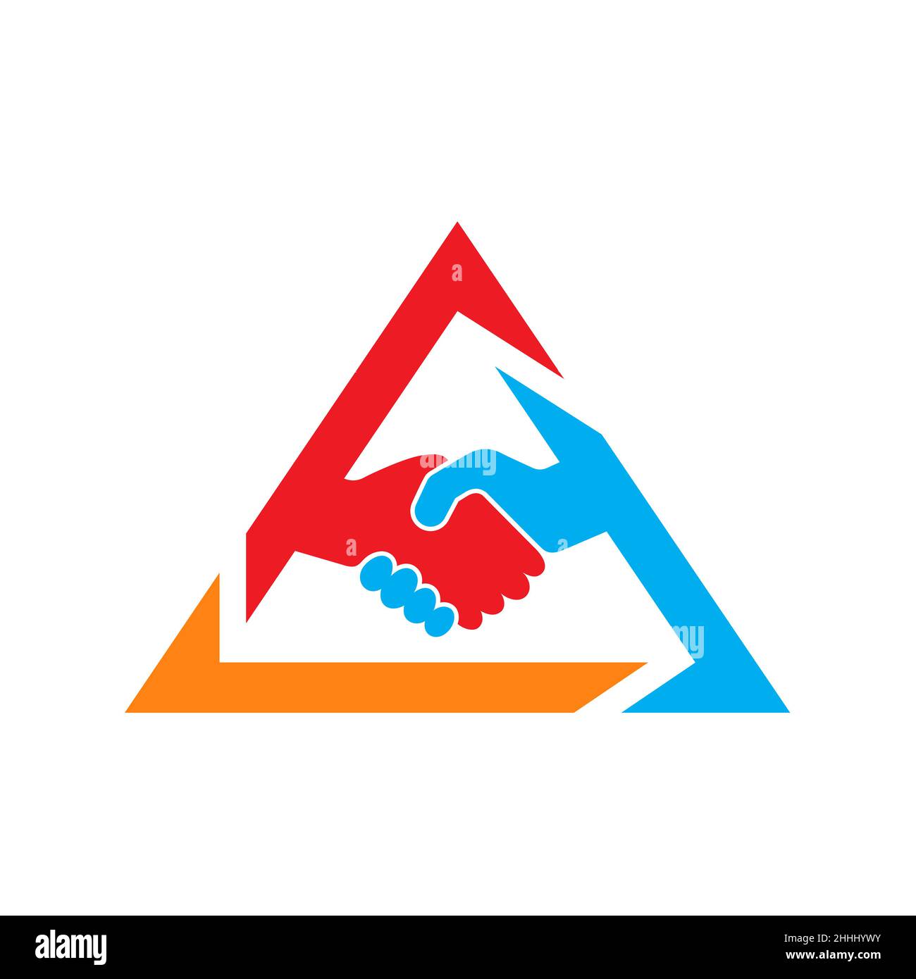 Abstract colored handshake icon. Handshake sign in a triangle, on white ...