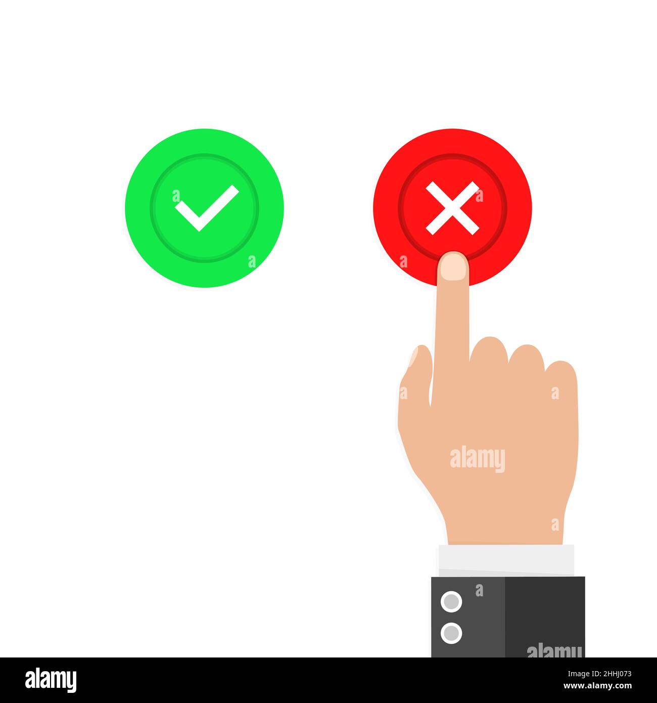 Hand finger pressing buttons no or yes. Vector illustration. Concept of ...