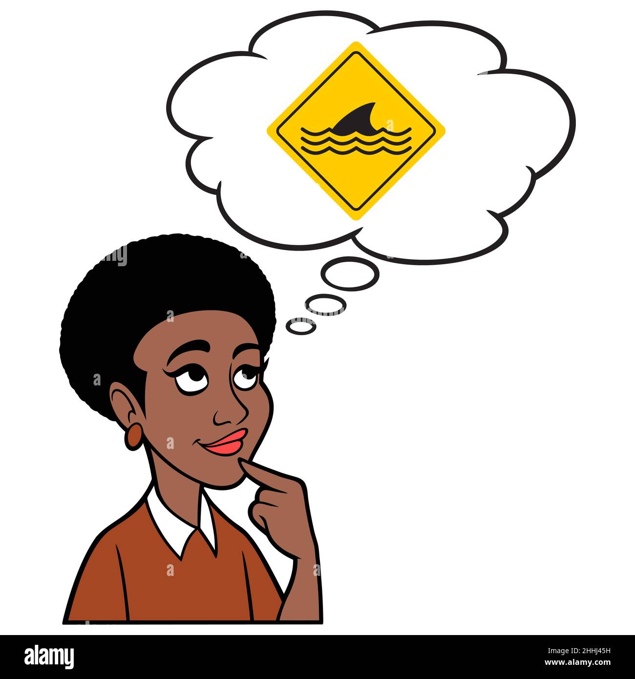 Black Woman thinking about Dangerous Sea Life - A cartoon illustration ...
