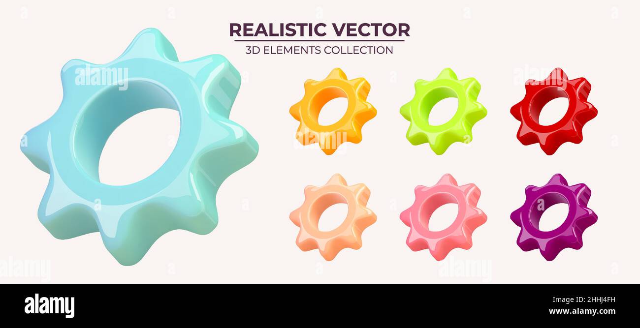 Collection of glossy realistic Cogwheels in different colors isolated ...