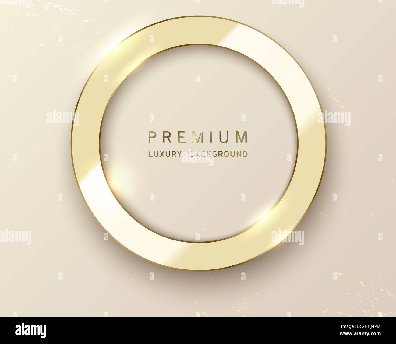 Vector white ring. Glossy luxury beige and golden line frame. Round ...