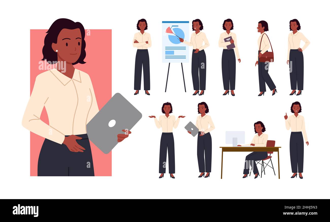 Businesswoman poses set, girl manager standing with laptop, young ...