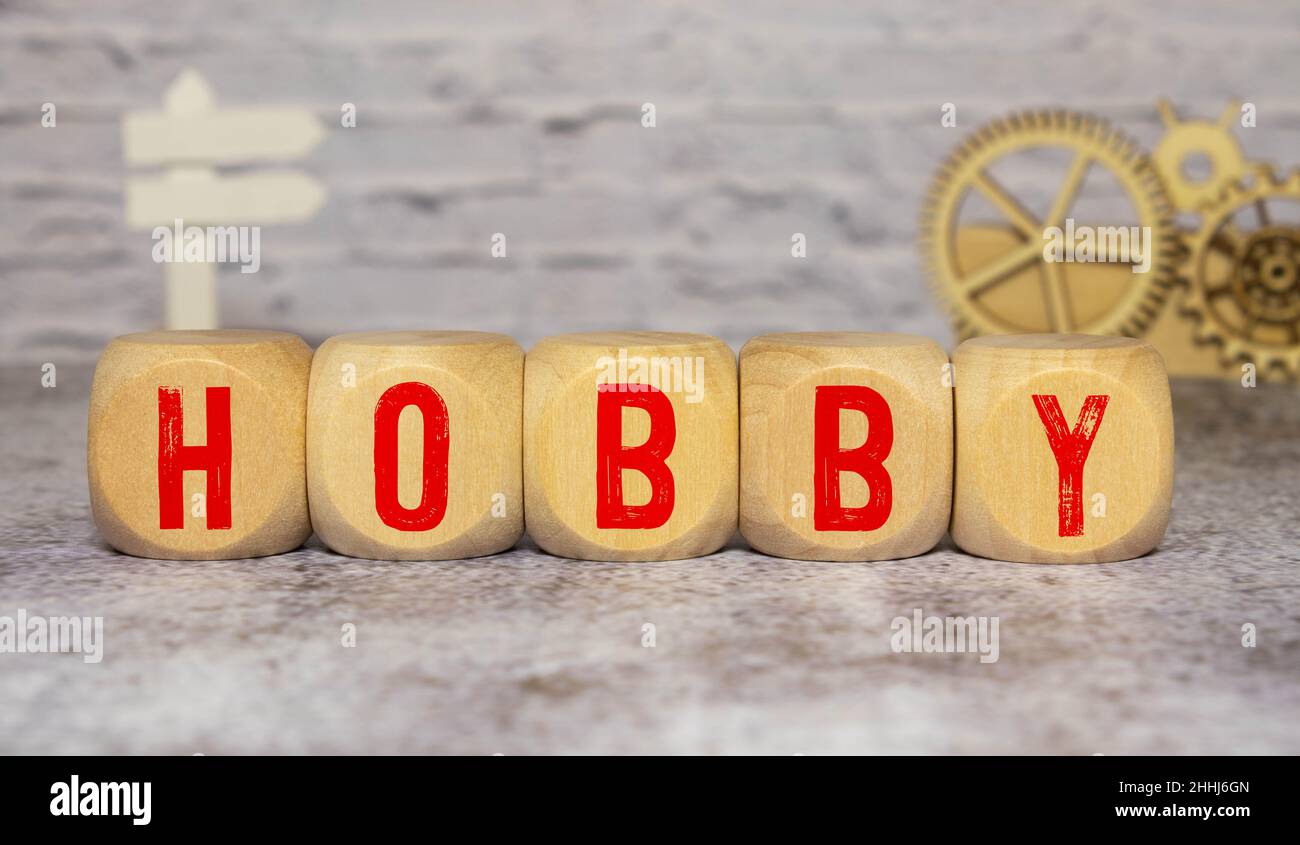 HOBBY word written on wood block. Wooden ABC Stock Photo - Alamy