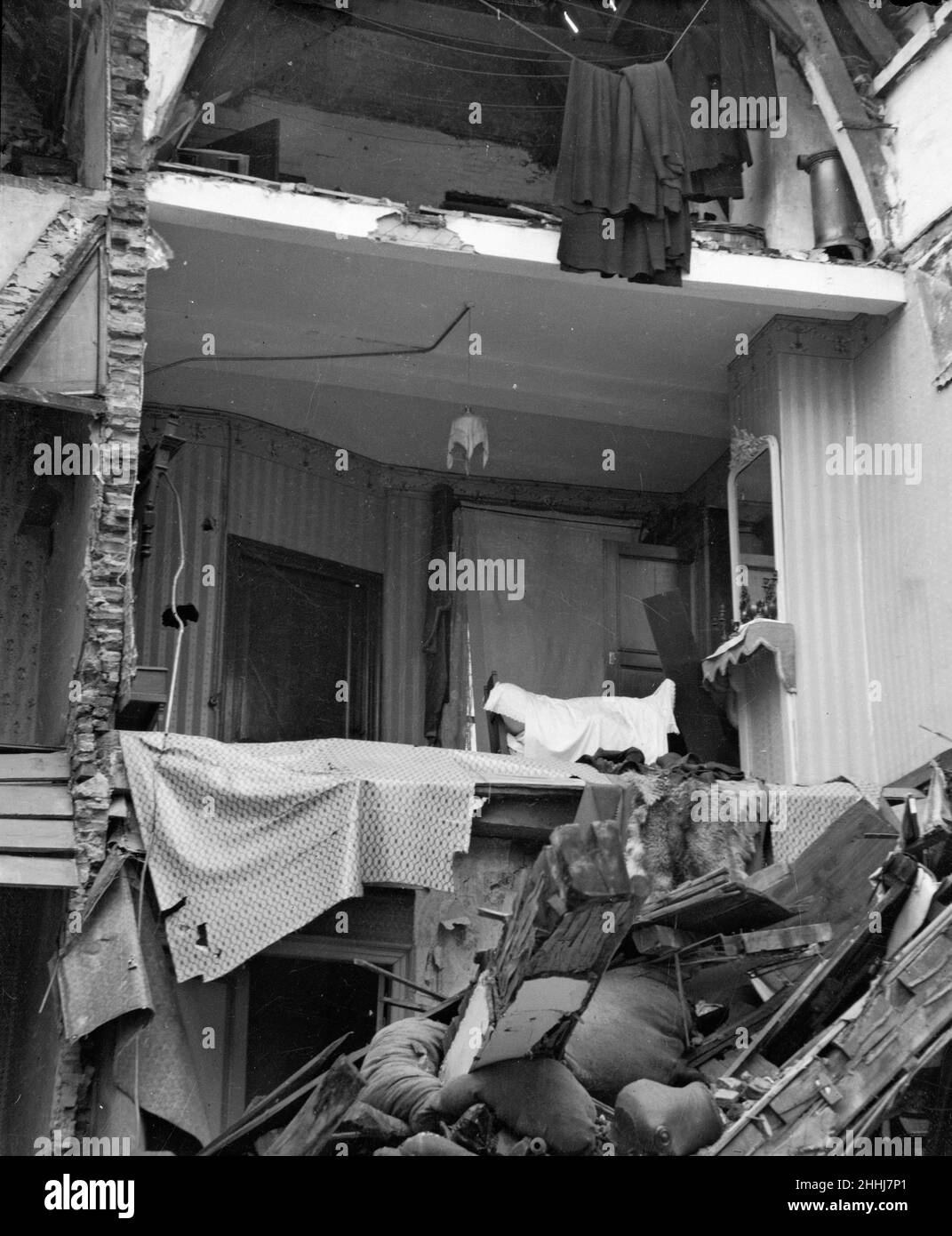 World War One outbreak September 1914 The wrecked bedroom in a house in ...