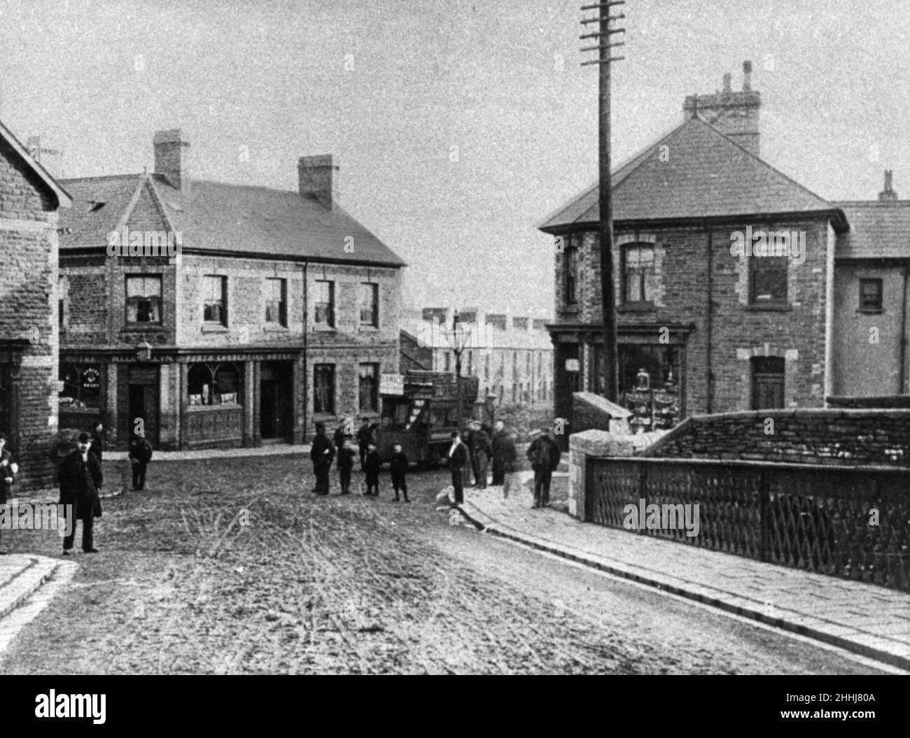 A horse drawn tram seen here in Porth Square, Porth. Circa 1900 Stock ...