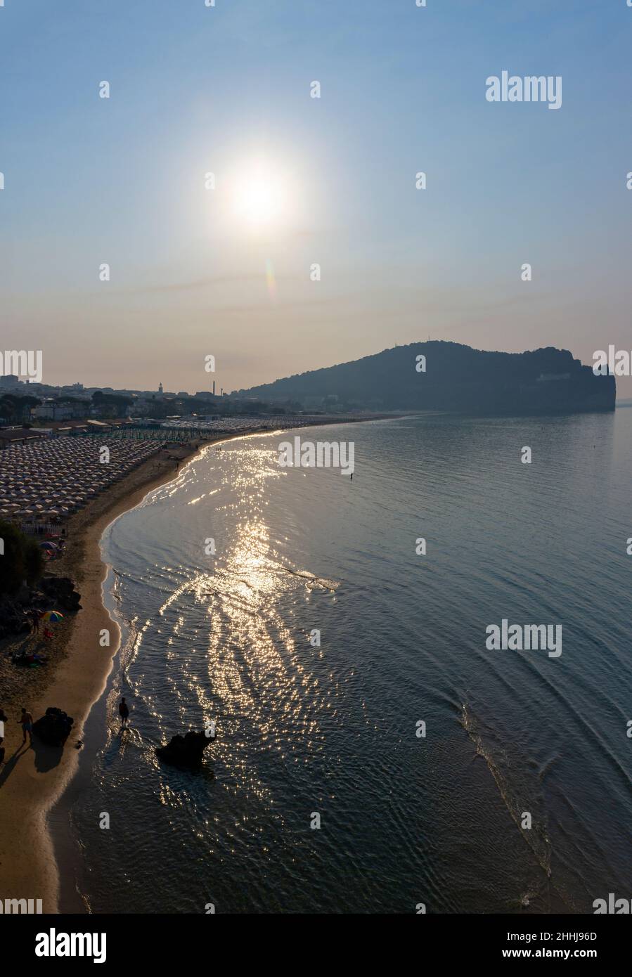 Sunrise on sandy beaches near Gaeta, ancient Italian city in province ...
