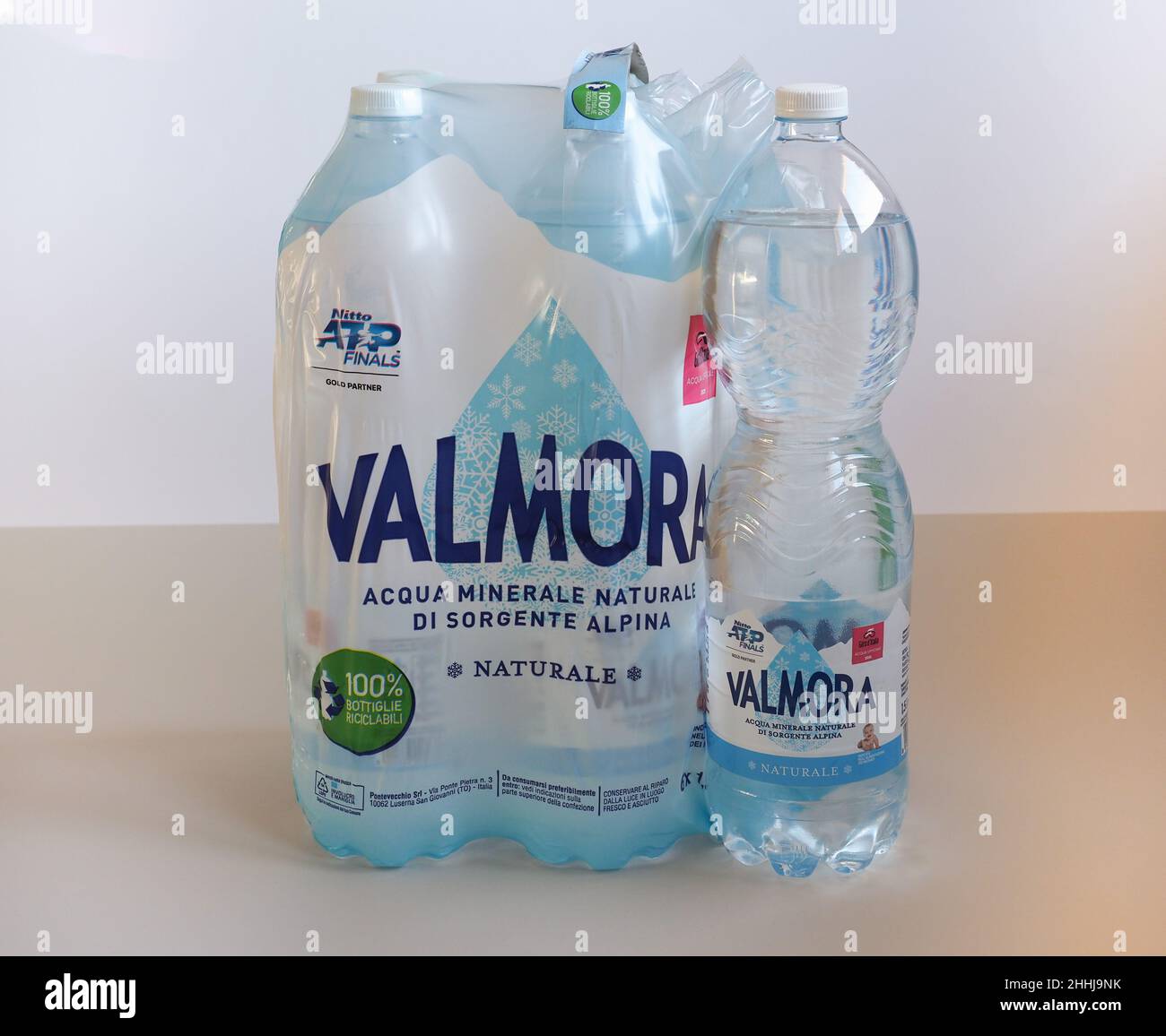 TURIN, ITALY - CIRCA JANUARY 2022: Packet of Valmora bottles of water ...