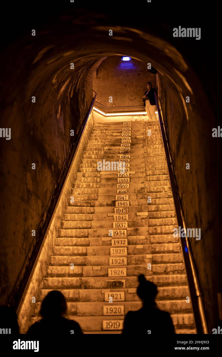 Staircase to deep and long undergrounds caves, making champagne ...