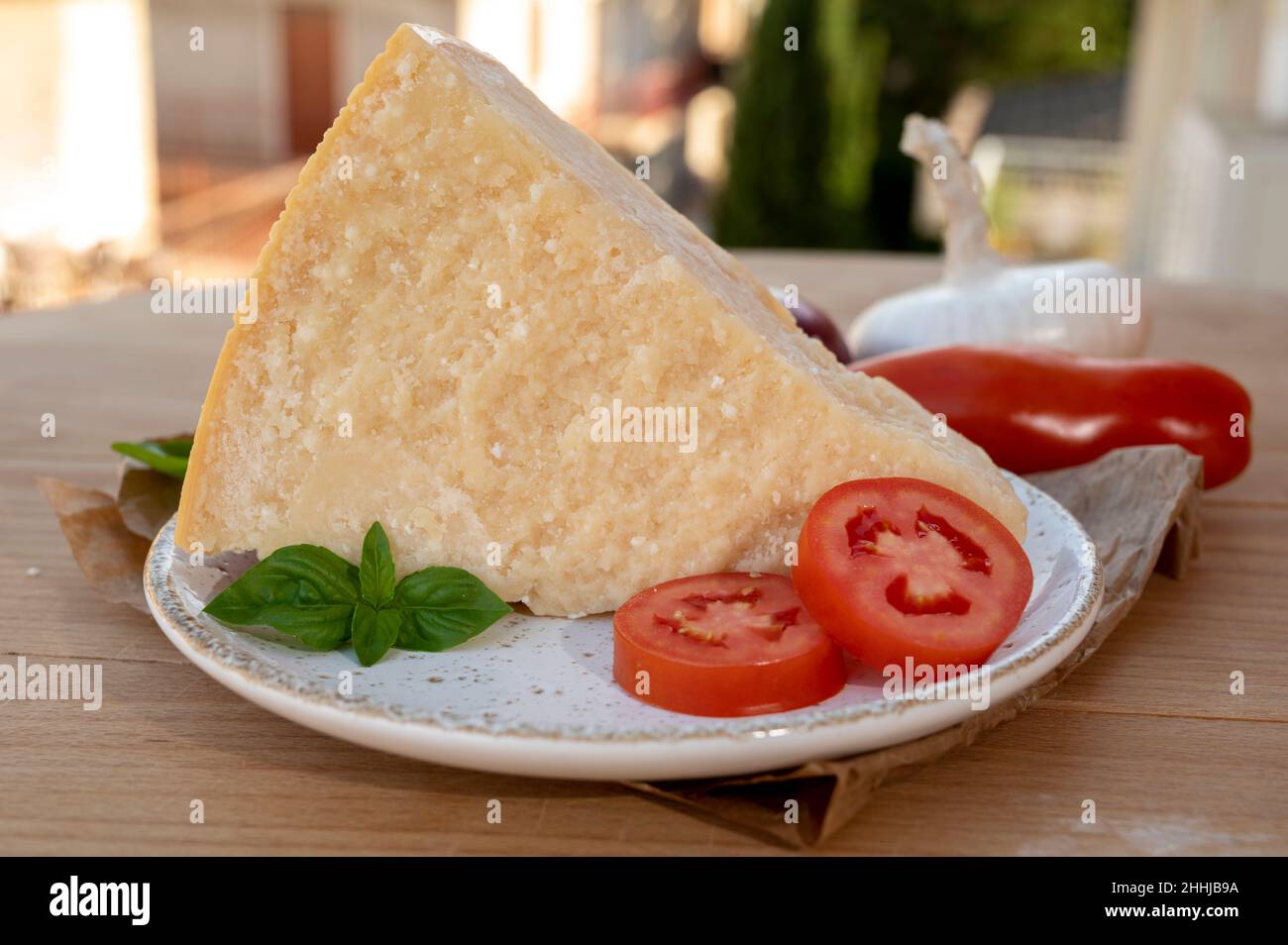 Cheese collection, piece of matured cow cheese pasmesan parmigiano ...