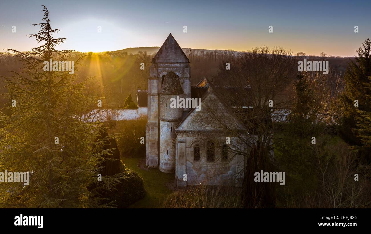 Aerial view of a roman church in France Stock Photo - Alamy