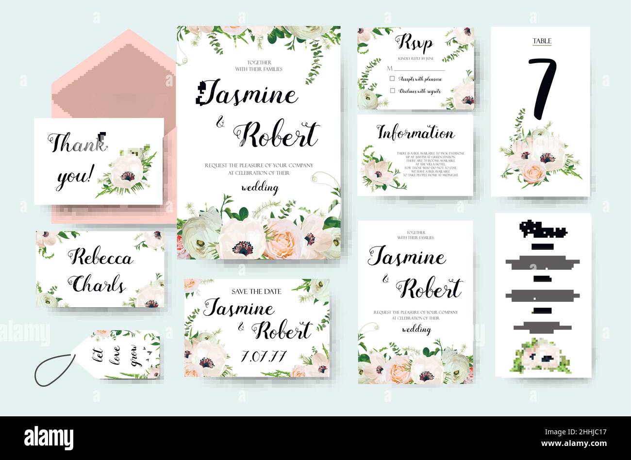 Wedding invitation invite flower invite card design with light pink ...