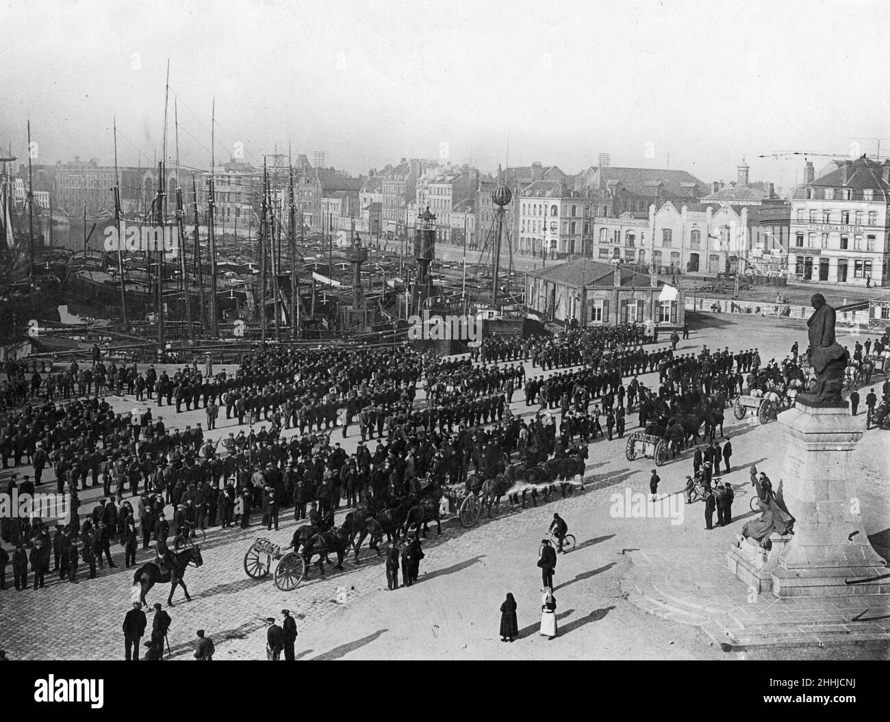 Members of the B.E.F. parade on the quayside at Dunkirk in mid August ...