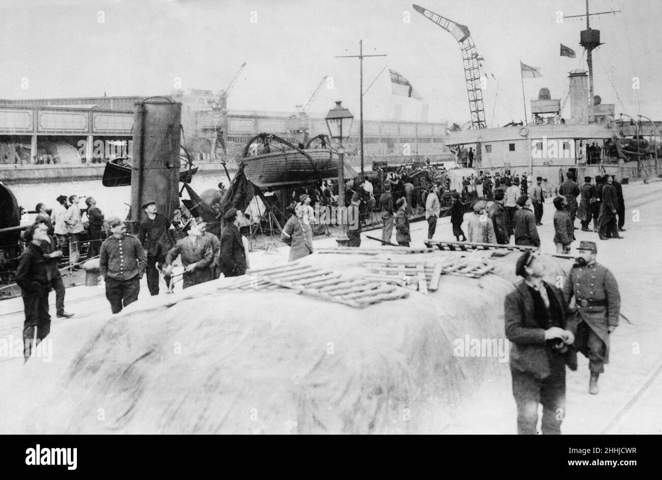 One of the Royal Navy Humber class river monitors seen here tied up to ...