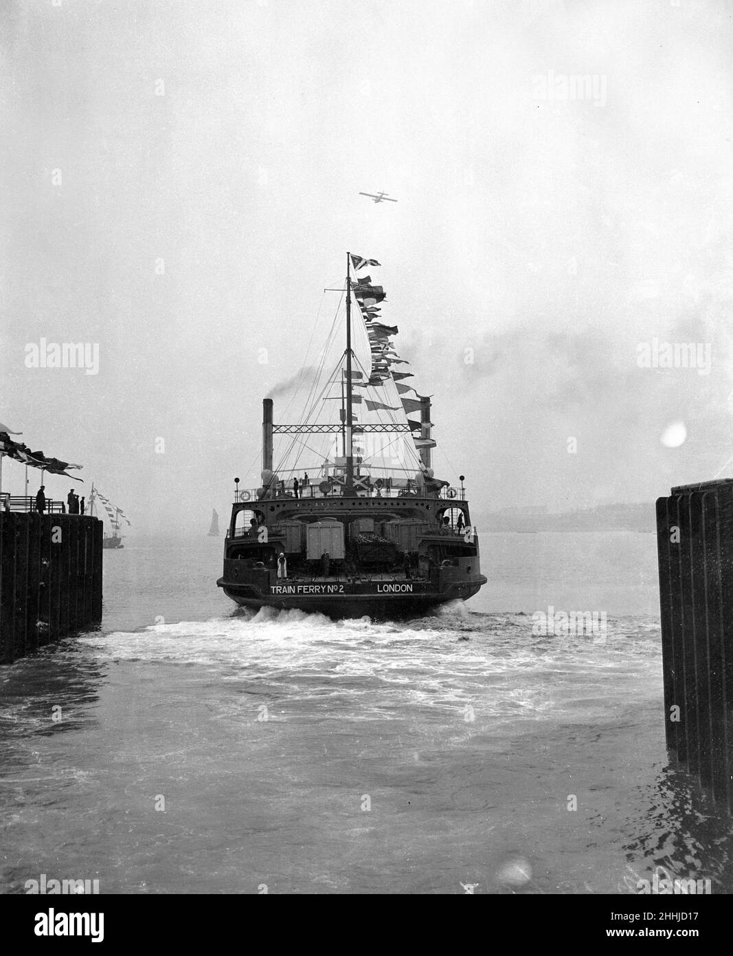 The new train ferry sets sail from Harwich.25th April 1924 Stock Photo ...