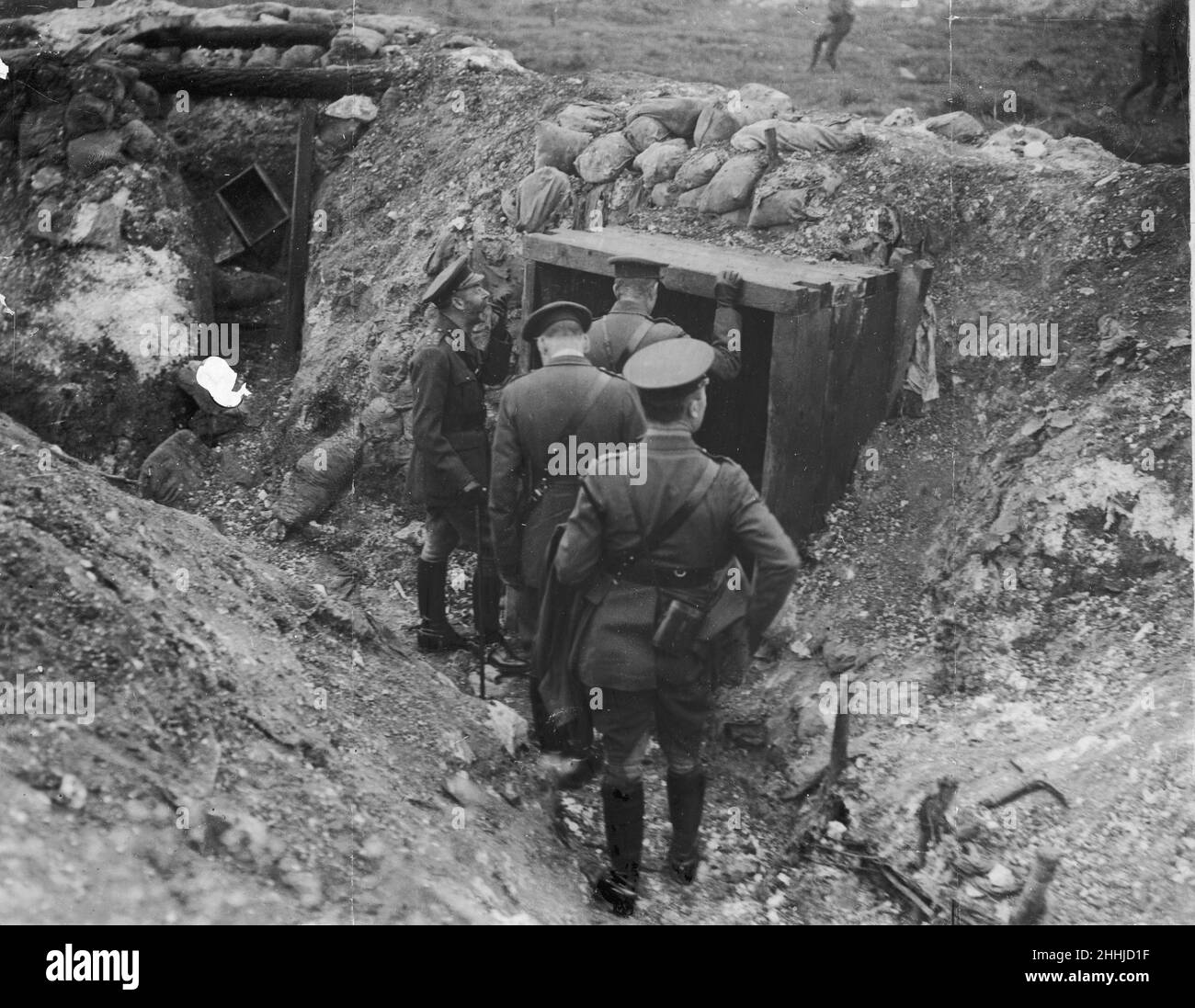 British soldiers in a captured german dugout Black and White Stock ...