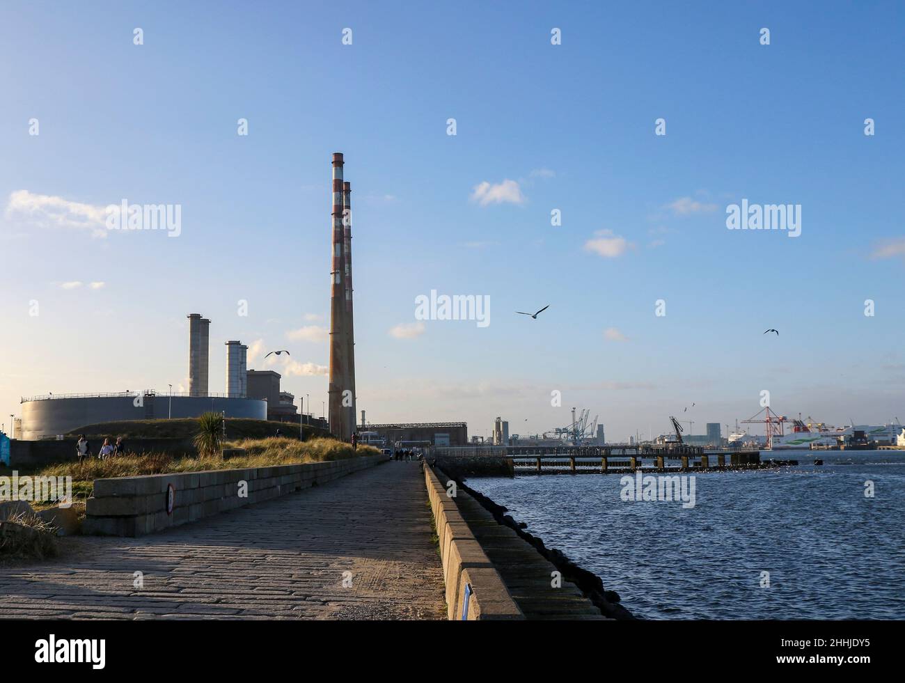 Poolbeg chimney stacks and electricity generating station at end of ...