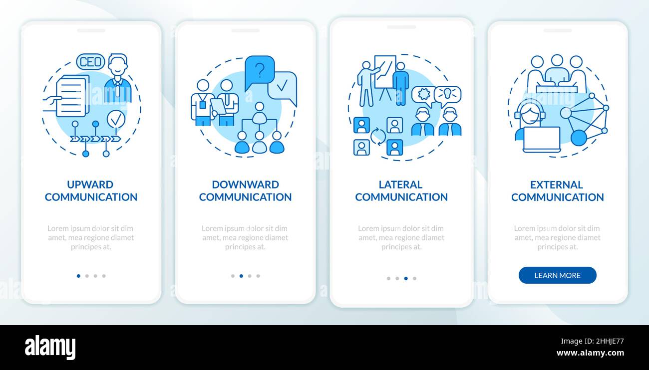 Professional communication types blue onboarding mobile app screen ...