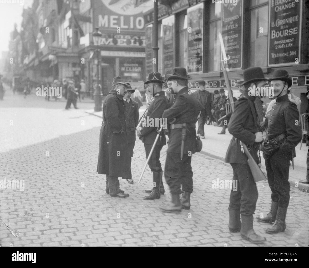 Members of the Belgian Civil Guard seen here on patrol in the streets ...