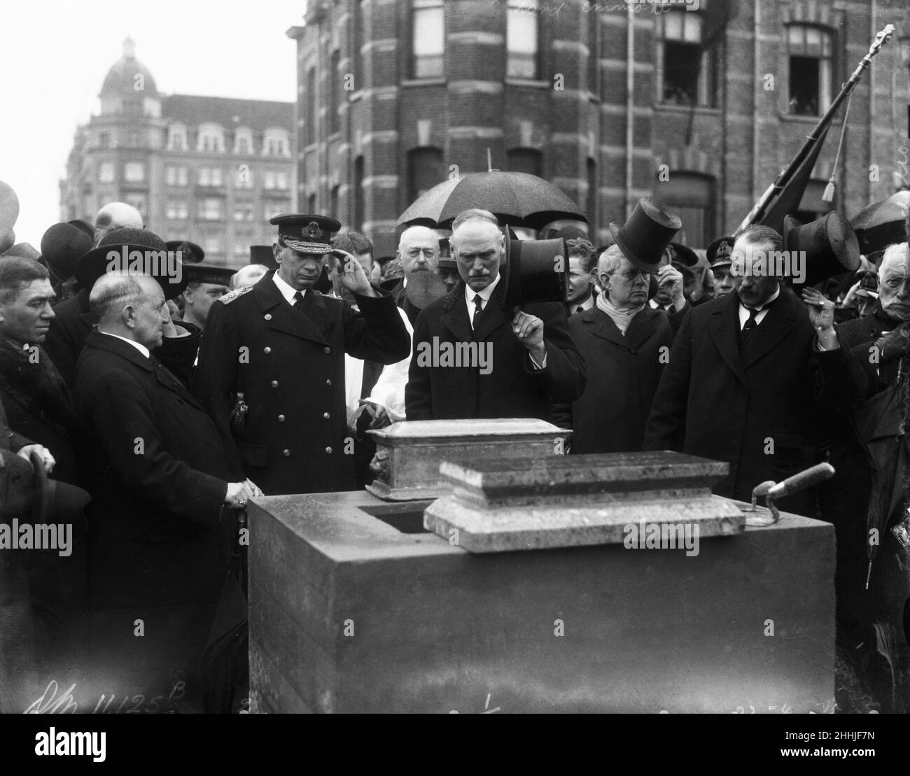 Vice Admiral Sir Roger Keyes and Lord Emmott laying the foundation ...