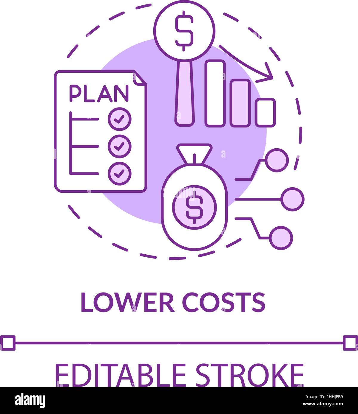 Lower costs purple concept icon Stock Vector Image & Art - Alamy