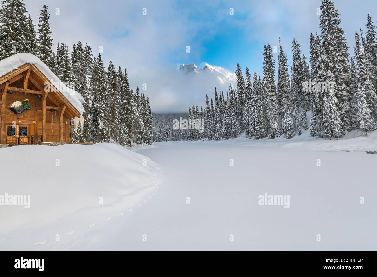 Mount Burgess shrouded with cloud at Emerald Lake in Yoho National Park ...