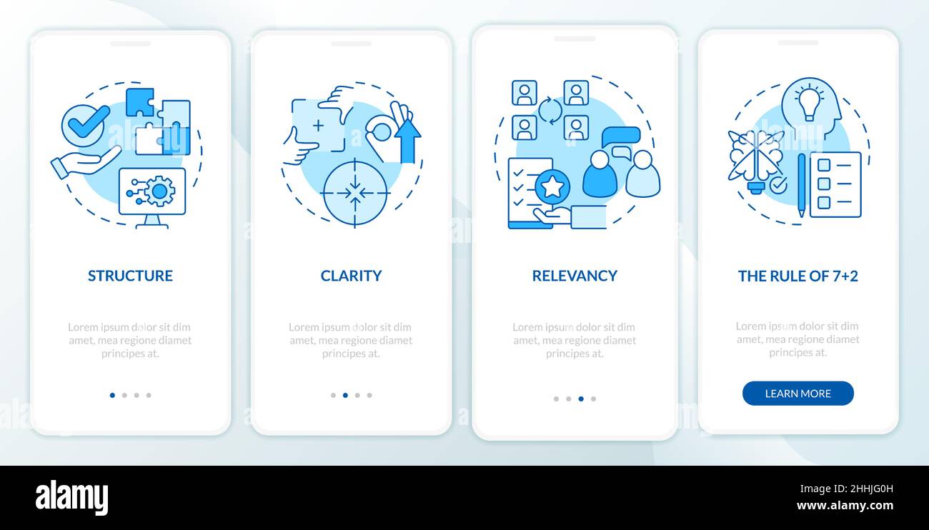 Business communication necessities blue onboarding mobile app screen ...