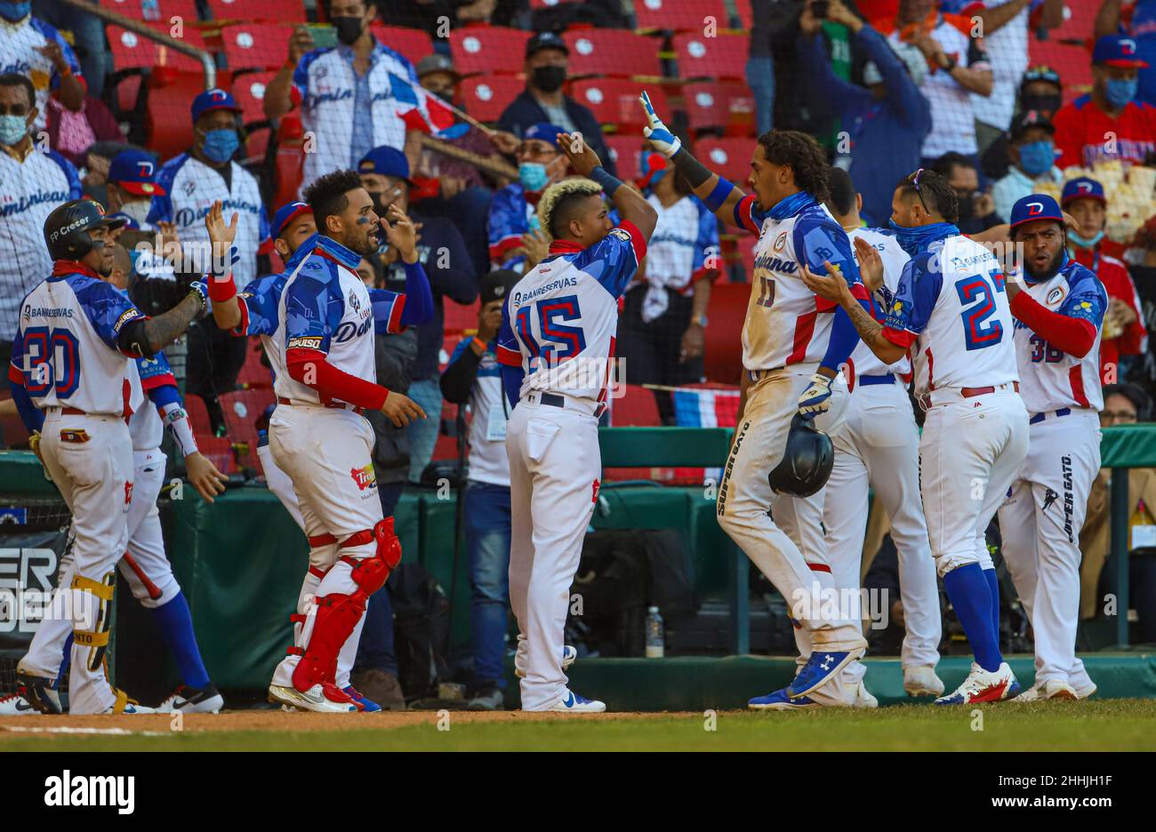 MAZATLAN, MEXICO - FEBRUARY 05: Ronald Guzman of Las Aguilas Cibaeñas ...