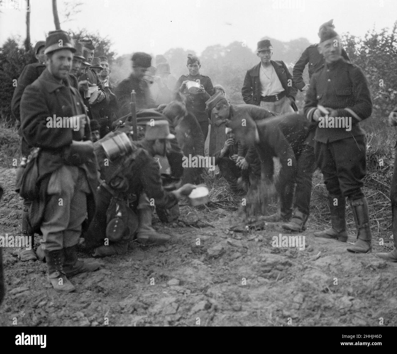 Belgian soldiers seen eating rations in a field close to Louvain 16th ...