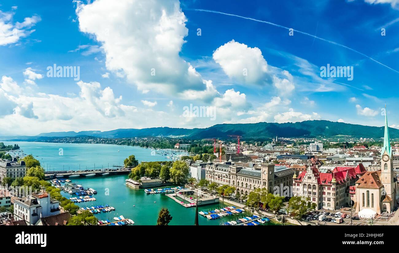 Aerial view of Zurich city center and lake Zurich, Switzerland Stock ...
