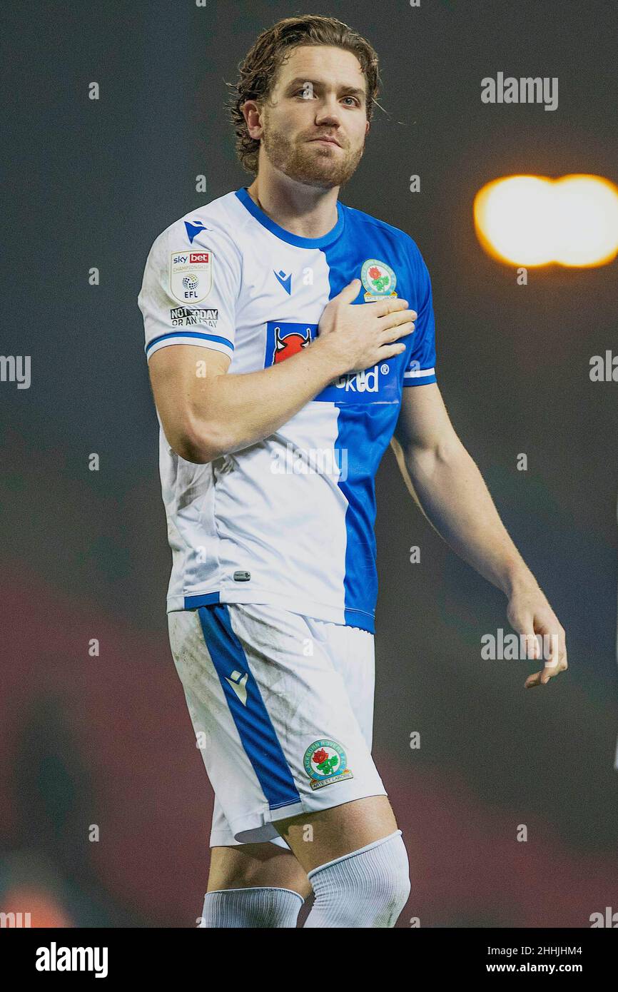 Sam Gallagher #9 of Blackburn Rovers thanks the fans for their support ...