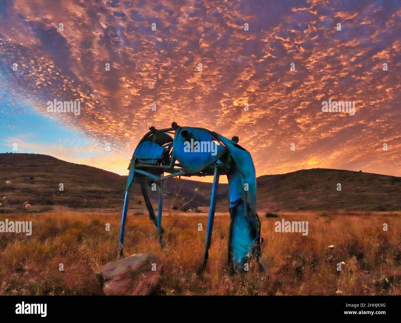 Blue metal horse sculpture at the base of Glassford hill in Prescott ...
