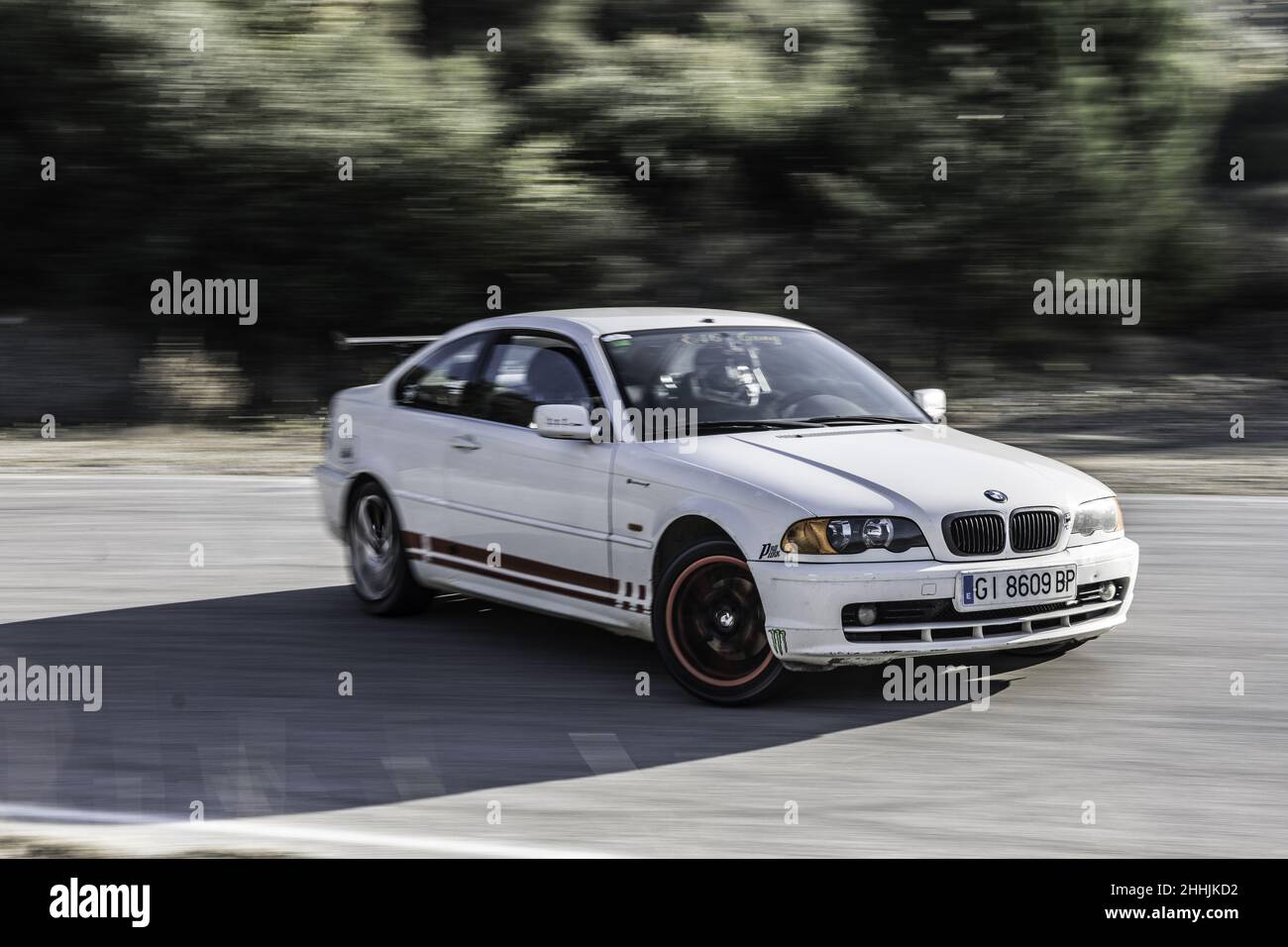 White BMW E46 drifting on the circuit in Spain Stock Photo - Alamy